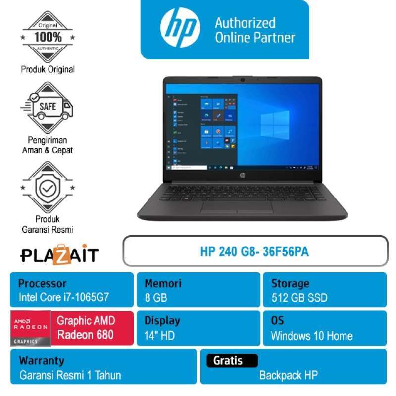 Jual Hp 240 G8/core I7-1065g7/8gb/512gb/14″/w10 Di Seller Pt. Primajaya ...
