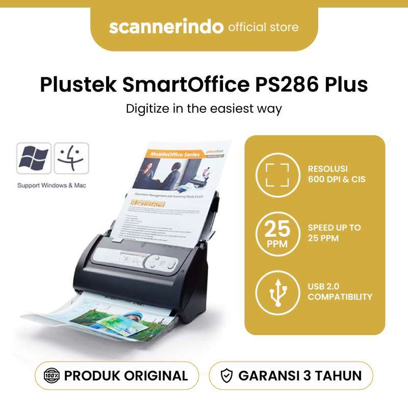 Jual Plustek Scanner Document Smartoffice Ps286 Plus [folio/f4/27 ...