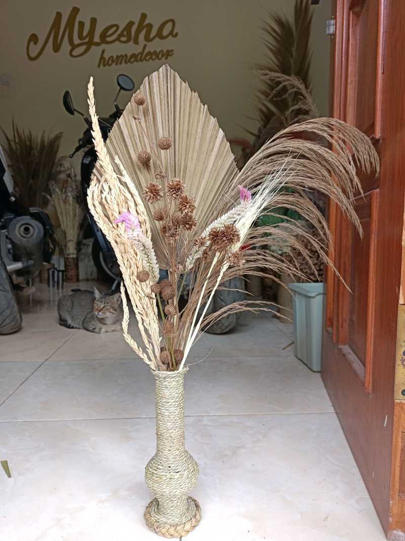 Promo paket daun palem bunga kering rustic vas guci dekorasi Diskon 15% ...