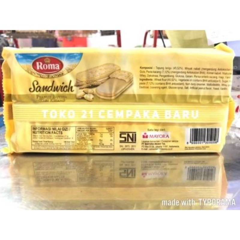 Jual Roma Sandwich Peanut Butter 216g |roma Cream Krim Kacang Biskuit ...