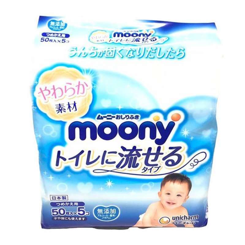 Jual (unicharm)Japan Unicharm Moony Wet Wipes Refillable Pack 50 Pumps x 5 Packs di Seller ...