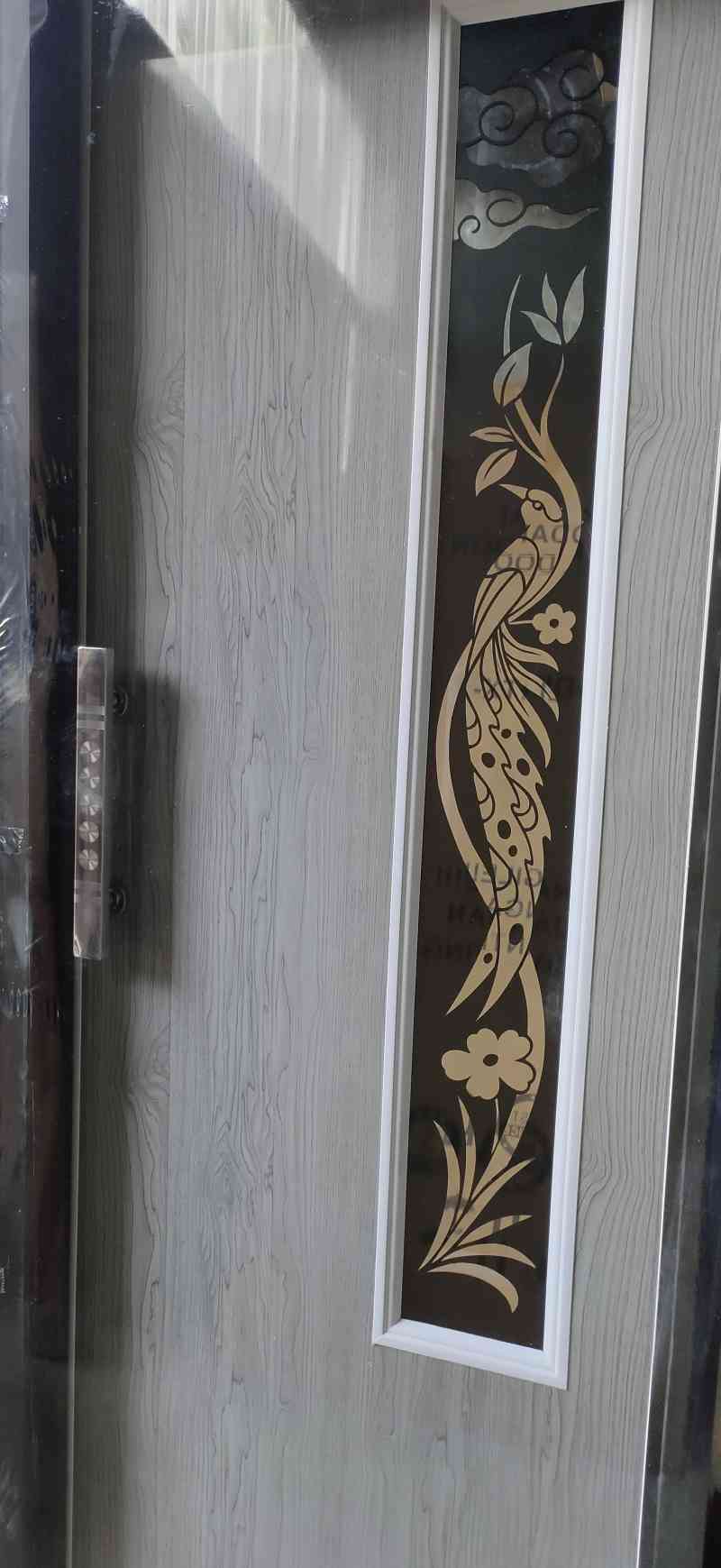 Jual Pintu Kamar Mandi PVC Motif Kaca Cermin Burung Hitam Mozaik Grey ...