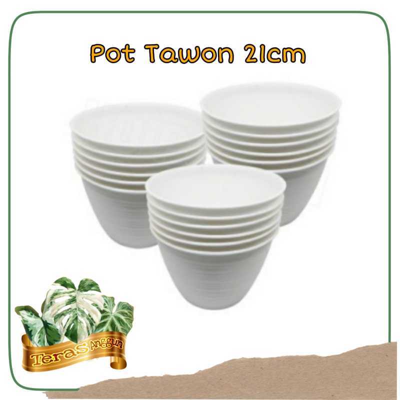 Jual POT tawon POT Tanaman POT bulat putih POT Plastik putih 21 cm di ...