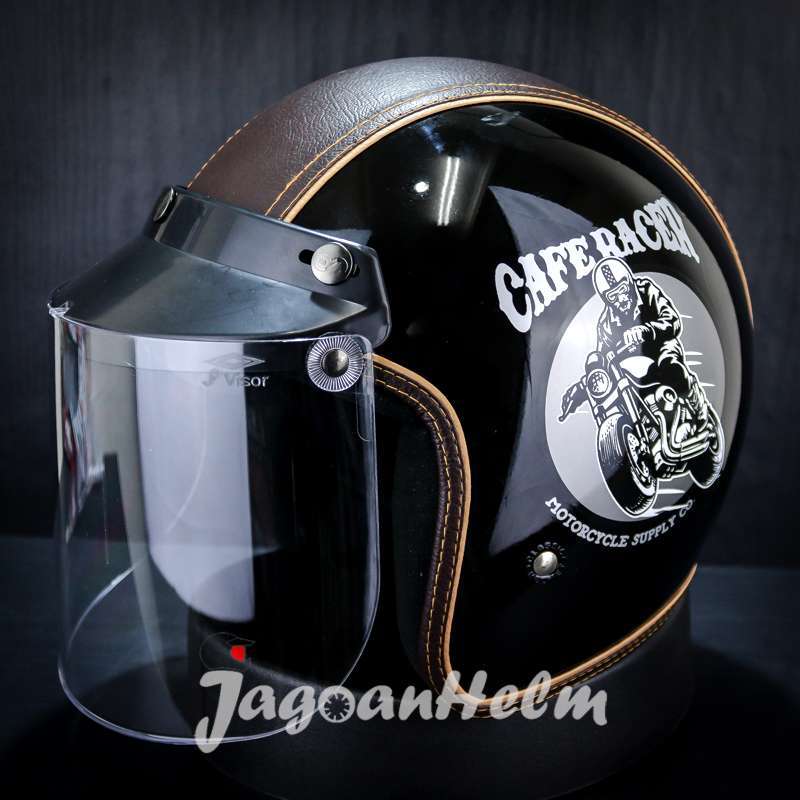 Jual HELM WEST CAFE RACER BLACK GLOSSY | RETRO CLASSIC + VISOR - Jp ...