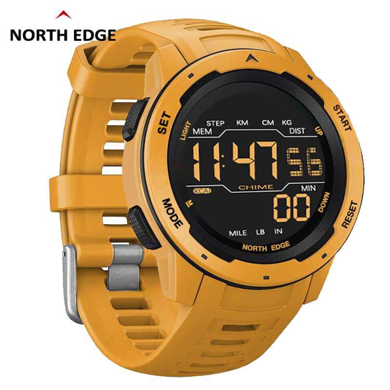 Jual Jam Tangan Olahraga Digital NORTH EDGE Mars 50M Pedometer Tahan Air Stopwatch - Yellow di ...