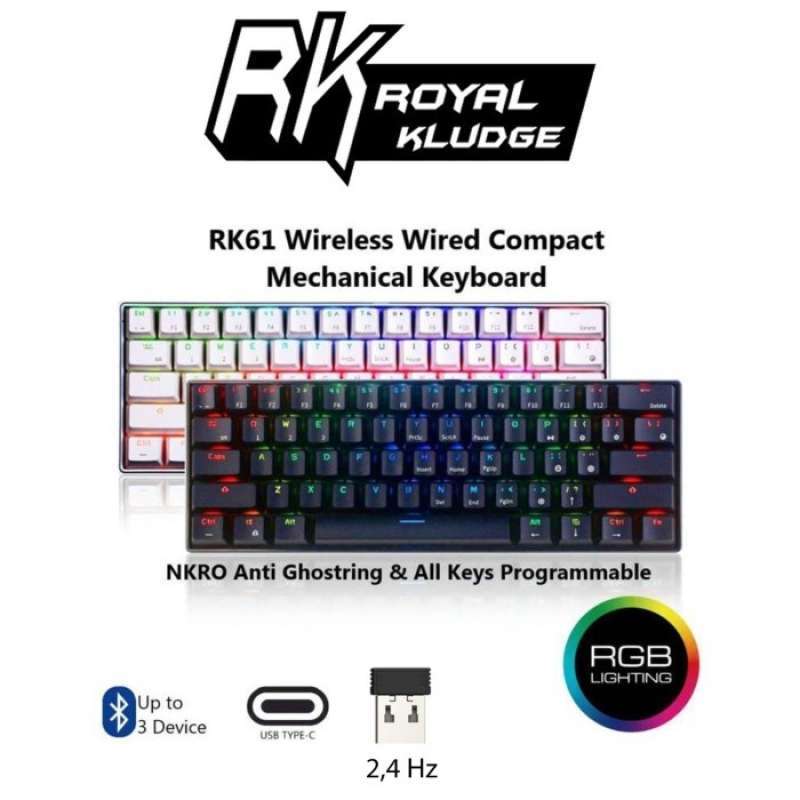 Jual Royal Kludge RK61 3 Mode RGB Gaming Keyboard / RK-61 - Black Blue ...