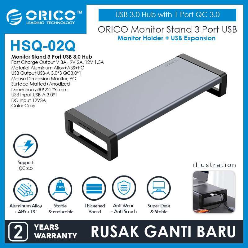 Promo ORICO Monitor Stand 3 Port USB 3.0 Hub with 1 Port QC 3.0 - HSQ ...