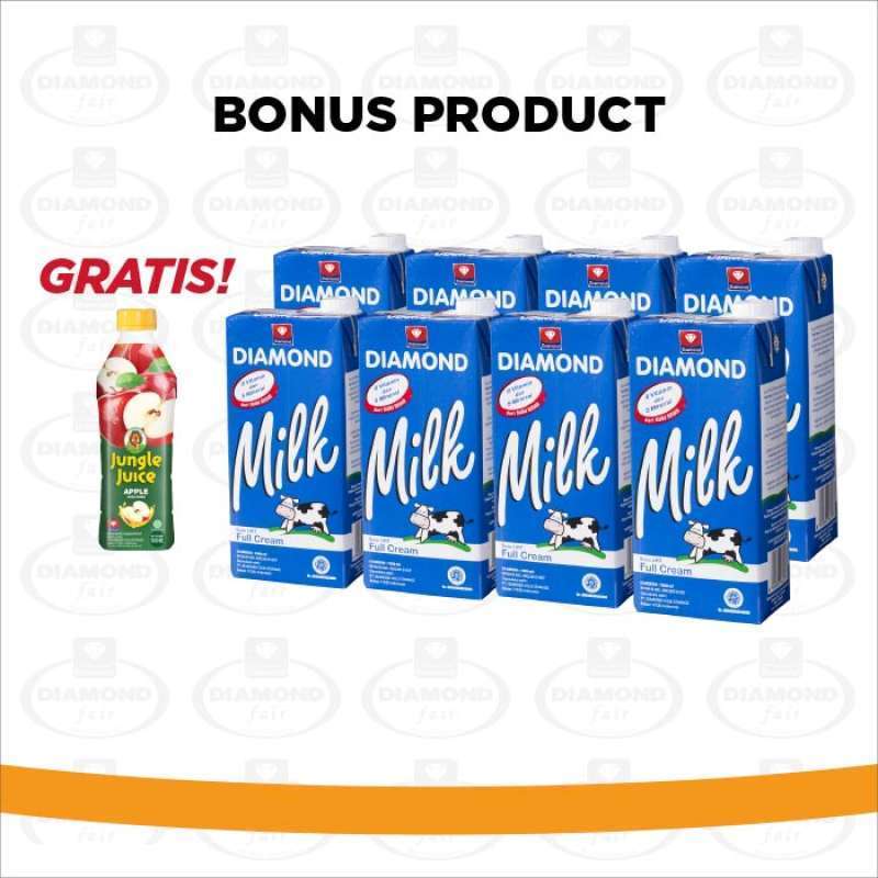 Jual Diamond Milk UHT Full Cream 1lt 8 pcs, Jungle Juice Apple 500ml 1 ...