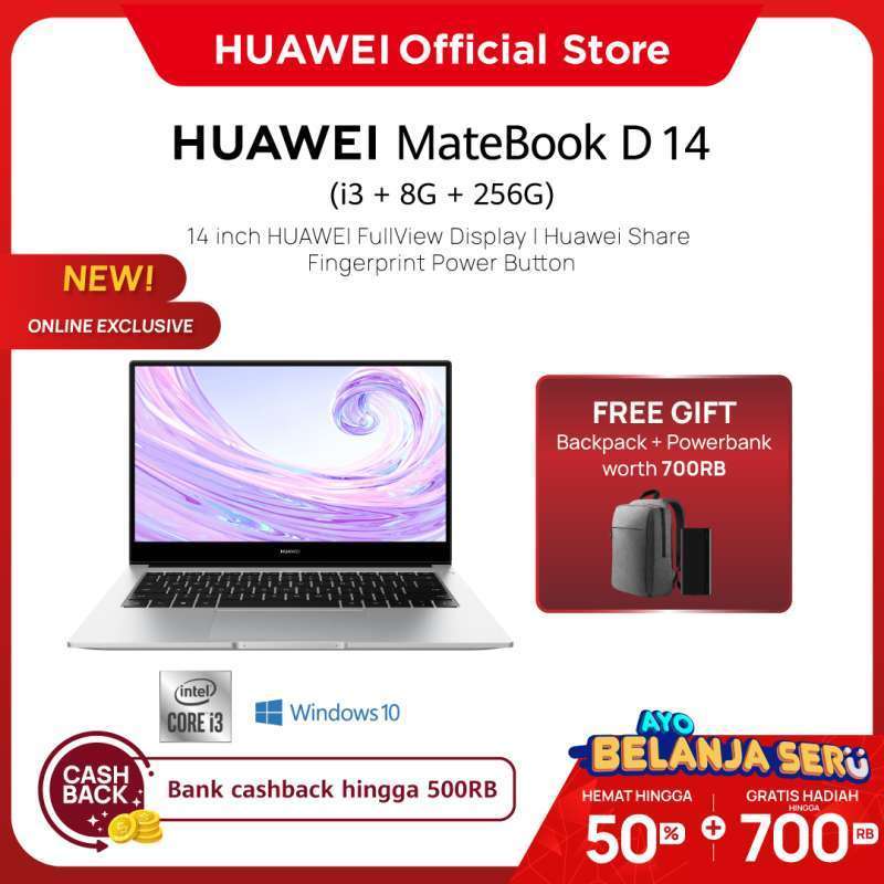 Jual Huawei Matebook D14 I3 Laptop [intel I3/8gb/256gb] | 14-inch ...