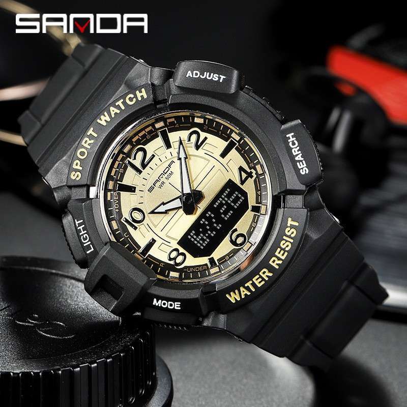 Jual Sanda 3101 Jam Tangan Pria Digital Analog Dual Time Tali Rubber Anti Air Original Di Seller ...