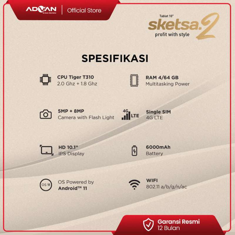 Jual Advan Tab Sketsa 2 Tiger T310 4gb / 64gb 10 Inch Android 11 ...