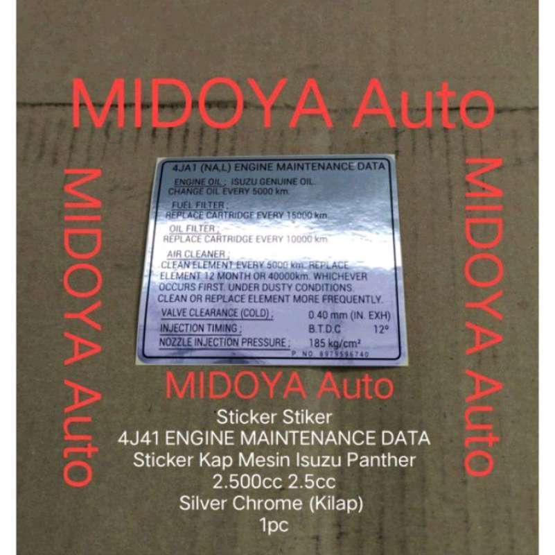 Jual Stiker 4J41 ENGINE MAINTENANCE DATA Sticker Kap Mesin Isuzu ...