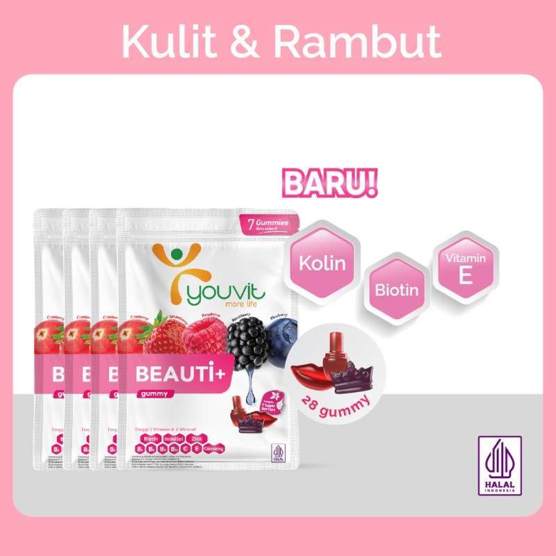Jual Youvit Beauti+ 4 Sachet GRATIS 1 Sachet dengan Ginseng, Biotin ...