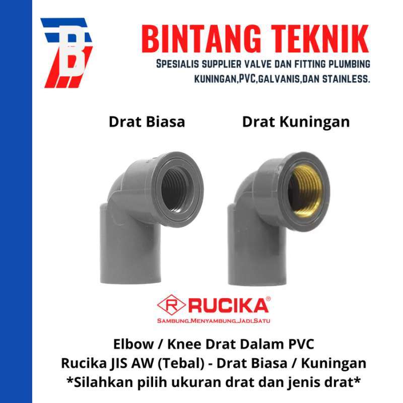 Jual Elbow / Knee Drat Dalam Pvc Rucika Drat Kuningan 3/4 Di Seller ...