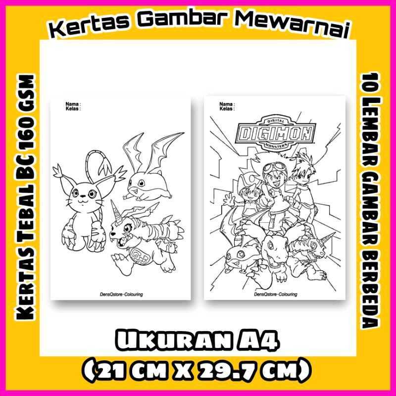 Jual Kertas Mewarnai Gambar Tema Digimon - Kertas Brief Card Di Seller ...