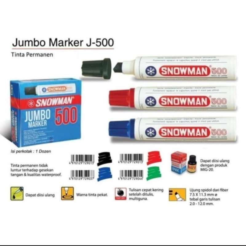 Jual BOS Snowman Marker Jumbo 500 Permanent/ Spidol Permanen/ Besar ...