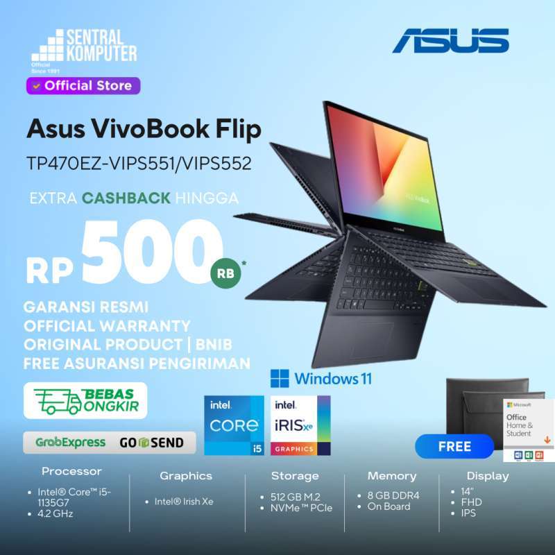 Jual Asus VivoBook Flip TP470EZ i5-1135G7-8GB-512GB SSD-Win 11+OHS ...