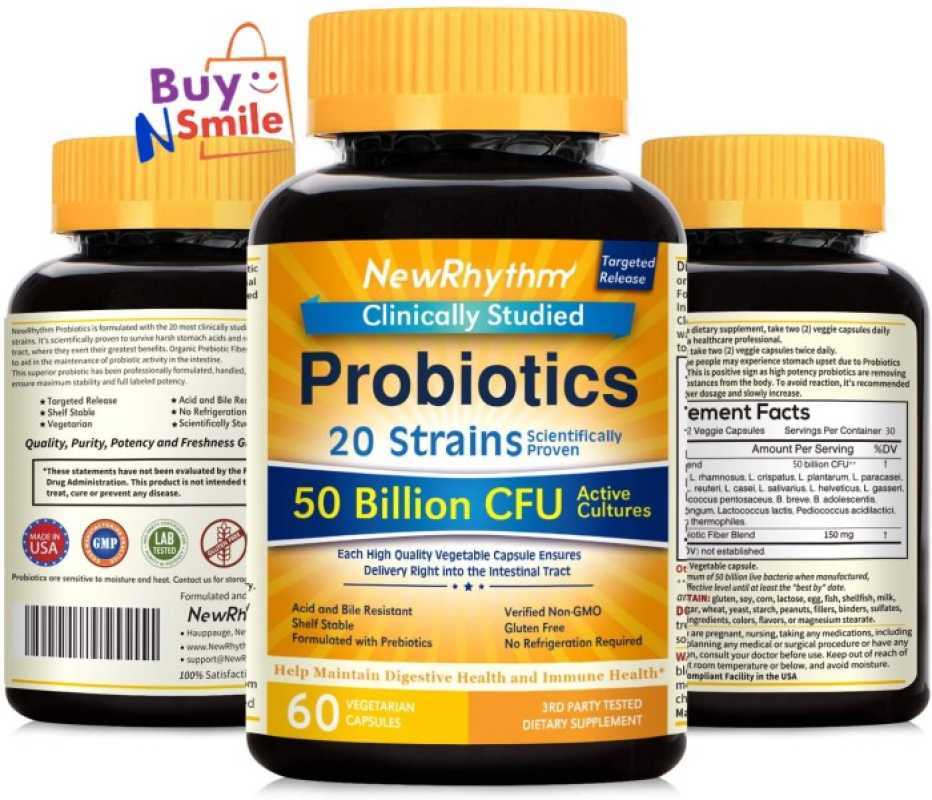 Jual NewRhythm Probiotics 50 Billion CFU 20 Strains, 60 Veggie Capsules ...