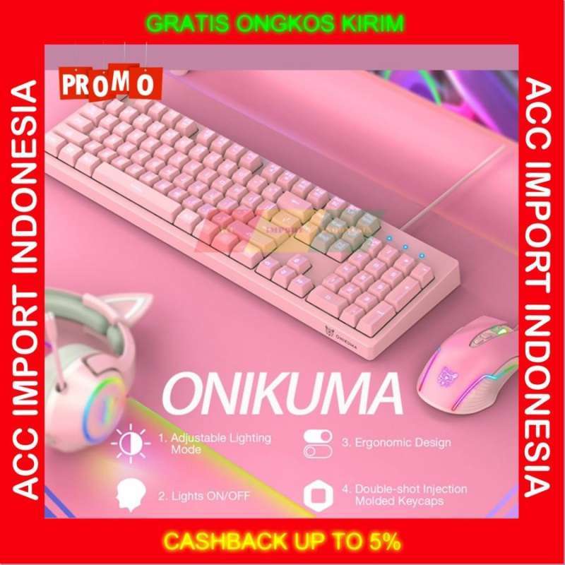 Jual Onikuma Keyboard Mouse Set Bundle Gaming Cewek Pink Lucu LED RGB ...
