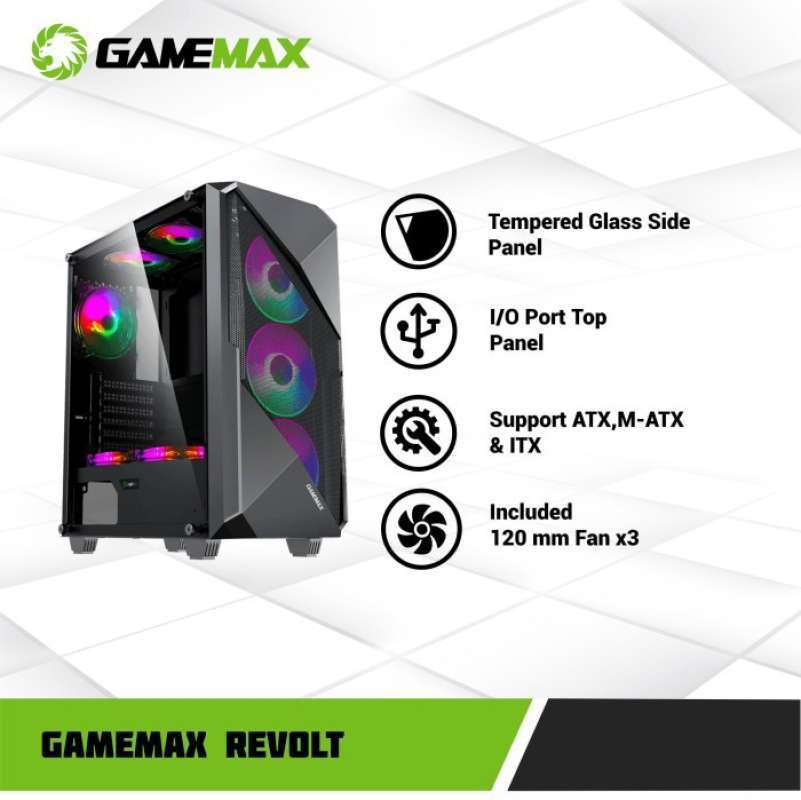 Promo Gamemax Revolt Atx Argb Gaming Pc Case With Pwm And Rainbow Argb ...