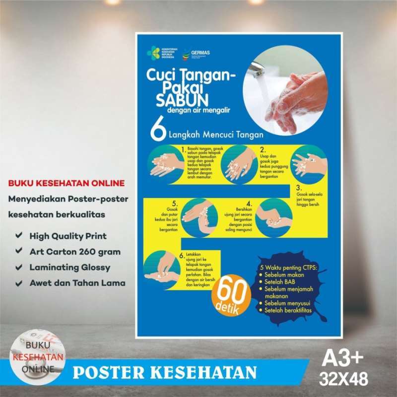 Jual CETAK POSTER | 6 Langkah Cuci Tangan Pakai Sabun Dengan Air ...