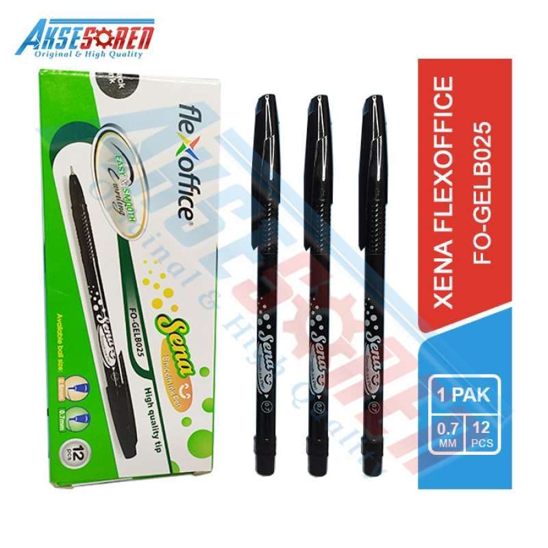 Promo Pulpen Hitam Flexoffice Sena [FO-GELB025/1 Pack/12 Pcs ...