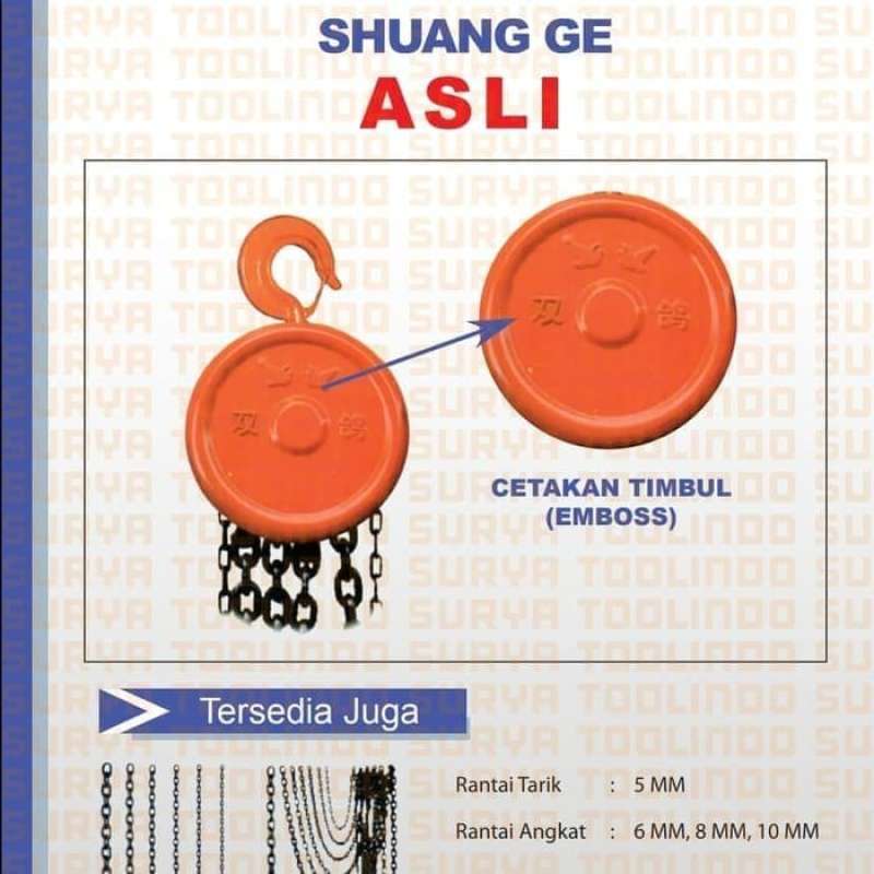 Promo Shuang Ge Chain Blok Hst / Takel / Katrol Angkat 1.5 Ton X 5 Mtr ...