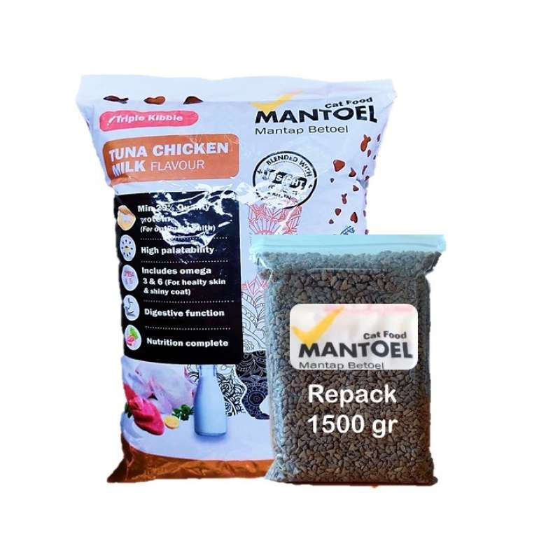 Jual Mantoel Cat Food for All Stage Tuna Chicken Milk Repack 1.5 Kg di ...