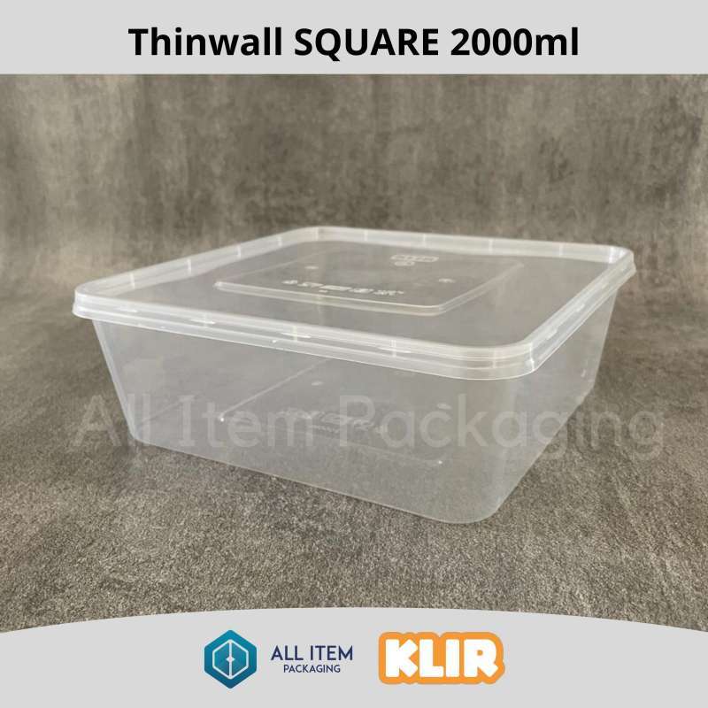 Jual Thinwall Klir Square 2000ml Kotak Plastik Kotak Makan 25 Pcs