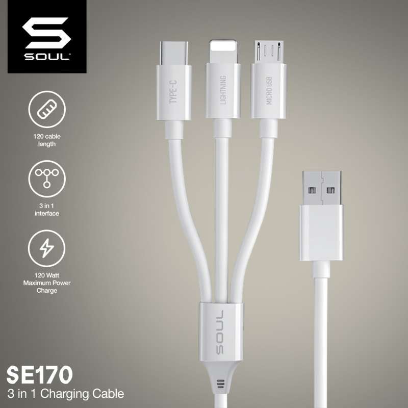 Promo SOUL SE170 Kabel Charger 3in1 Micro Lightning Type-C Diskon 60% ...