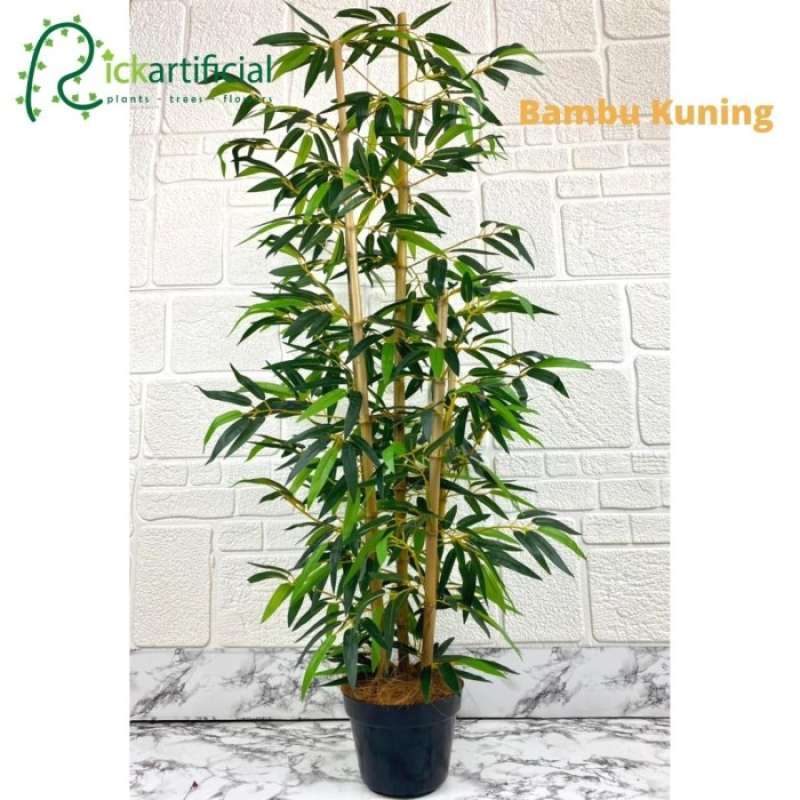 Jual Pohon Hias Daun Bambu Hijau Kuning Latex Artificial Pot Hitam ...