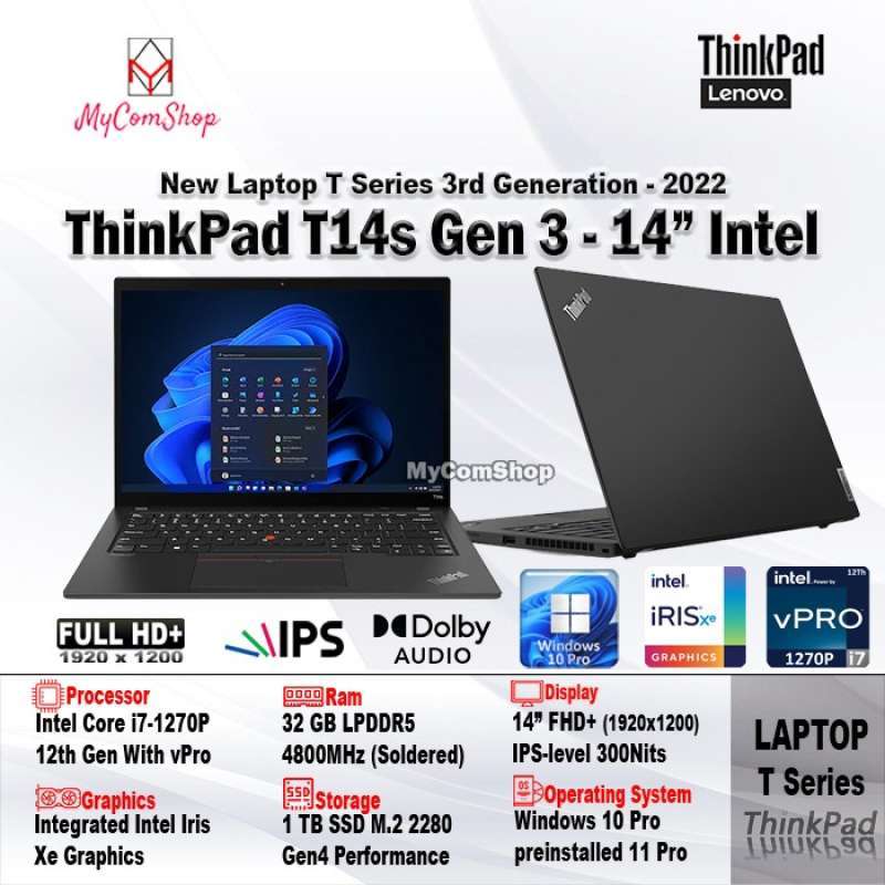 Jual LENOVO THINKPAD T14S GEN 3 i7-1270P VPRO 32GB 1TB SSD INTEL IRIS FHD+ di Seller Mycomshop ...