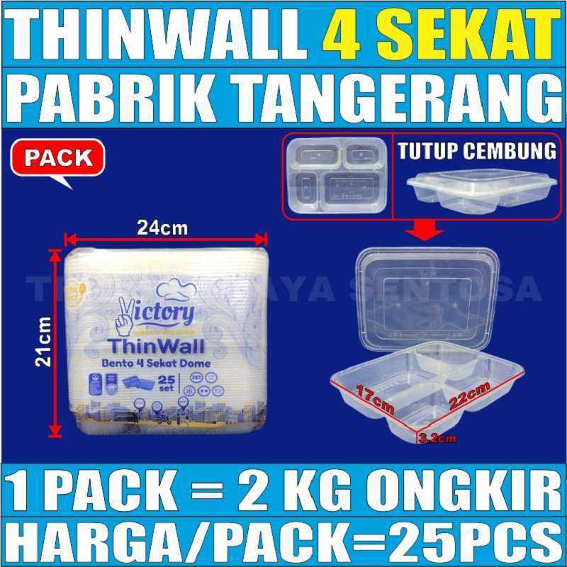 Promo Thinwall Sekat 4 Cembung Per Pack Food Container Tray Kotak Makan