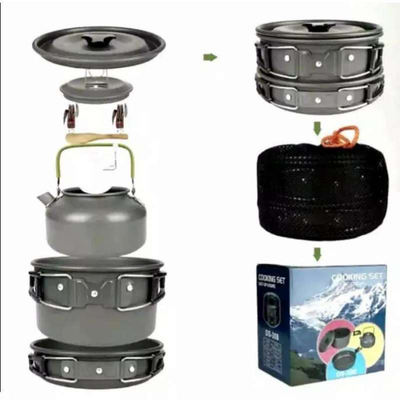 Jual Nesting Camping Cooking Set Teko Ds 308 3-4 Orang Alat Masak ...