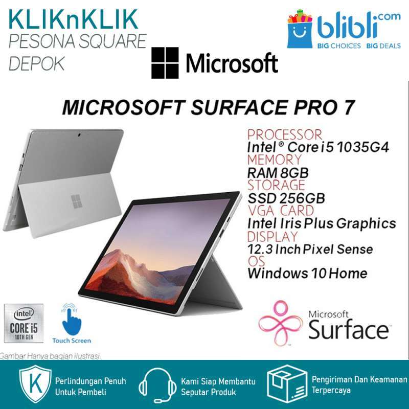 Jual Laptop 2in1 Microsoft Surface PRO 7 Intel Core i5 8GB SSD 256GB Iris Plus Win10 di Seller ...