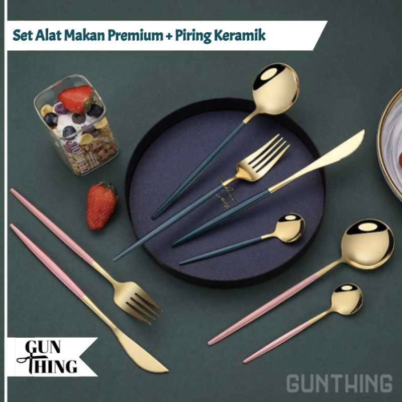 Jual Set Alat Makan Premium + Piring Keramik - Set Alat Makan Mewah di ...
