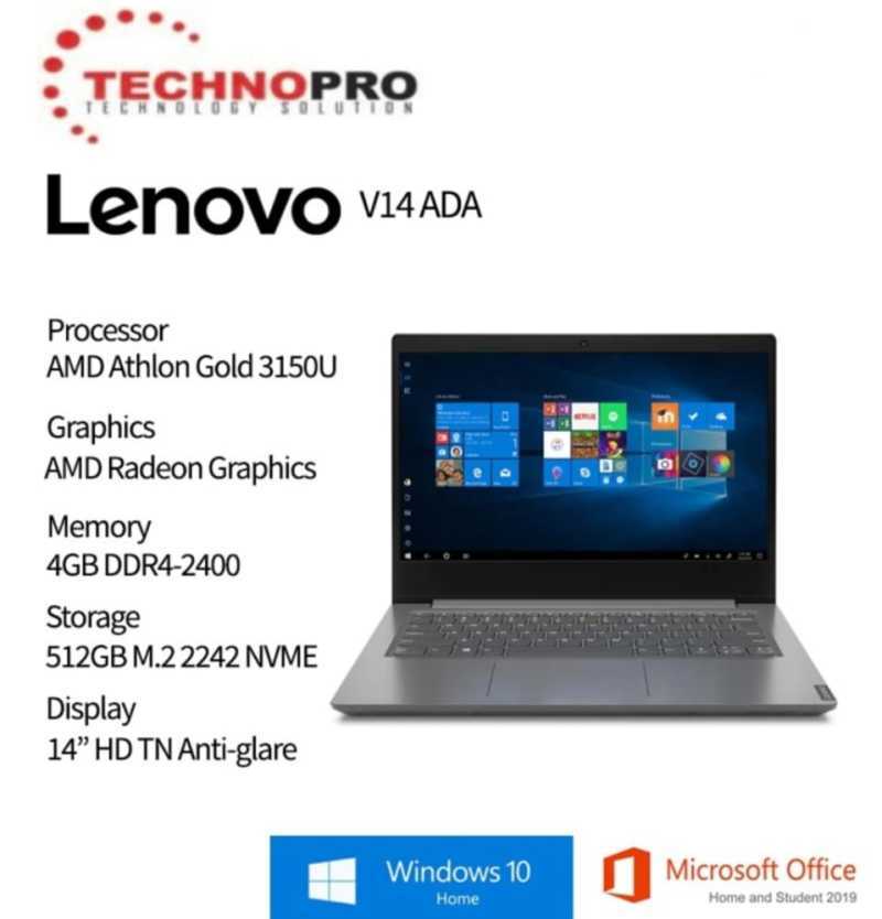 Jual LENOVO V14-ADA GCID || Athlon Gold 3150U AMD Radeon Graphics 4GB 512GB NVMe 14 Windows 10 ...