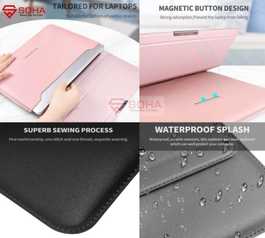 Promo LENOVO IDEAPAD SLIM 3 15 Leather Sleeve Magnets Case Laptop Stand ...