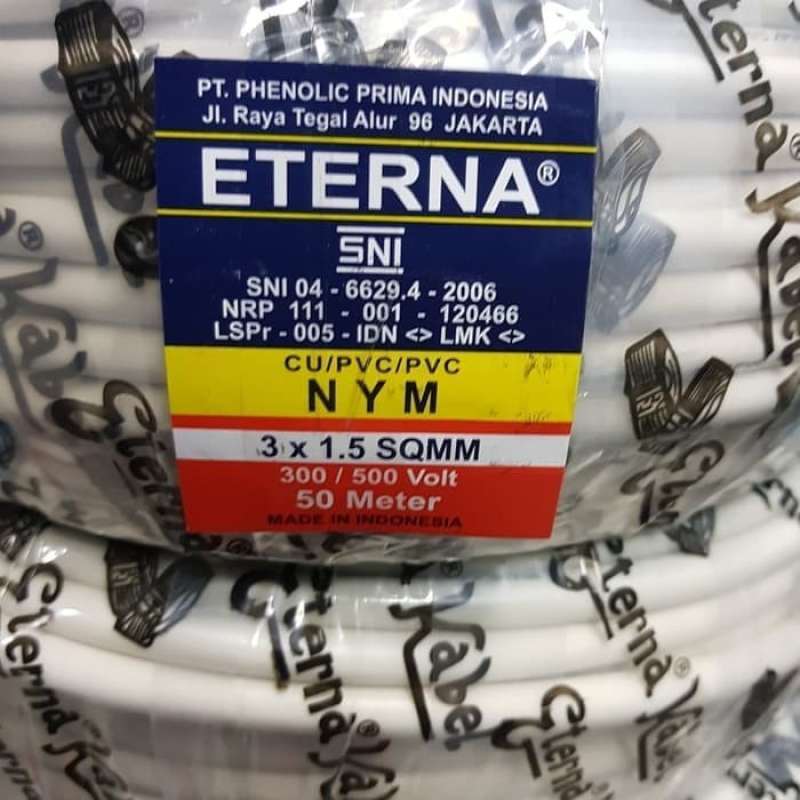 Jual KABEL ETERNA 3 x 1.5 MM 50 METER / KABEL LISTRIK ETERNA 3 X 1,5 MM 50 M di Seller ...