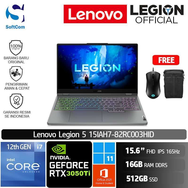 Promo Lenovo Legion 5i 15iah7 3hid Laptop Gaming [core I7-12700h/16gb/512gb Ssd/rtx3050ti 4gb/15 ...