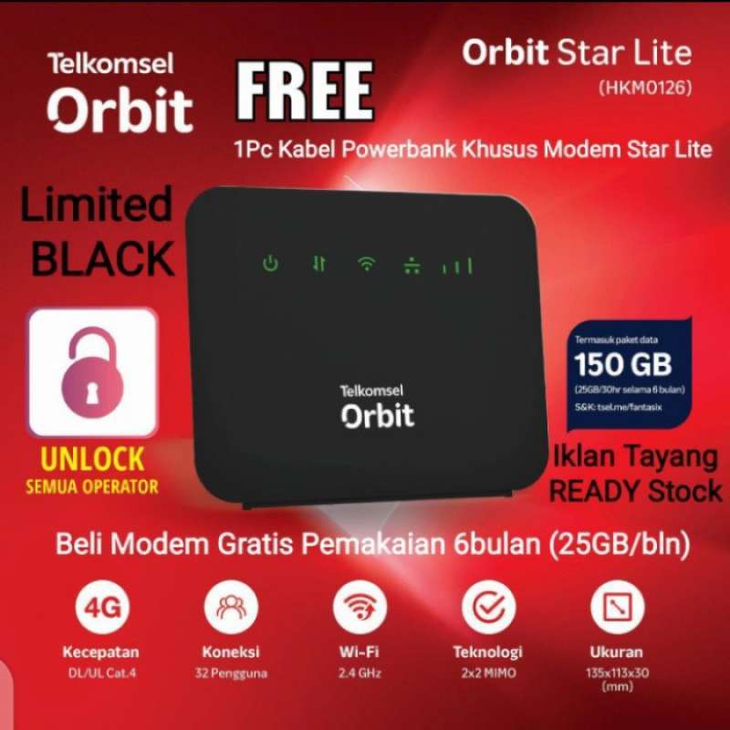 Jual HKM0126 ORBIT Star Lite Telkomsel Free 50GB Modem Wifi 4G UNLOCK ...
