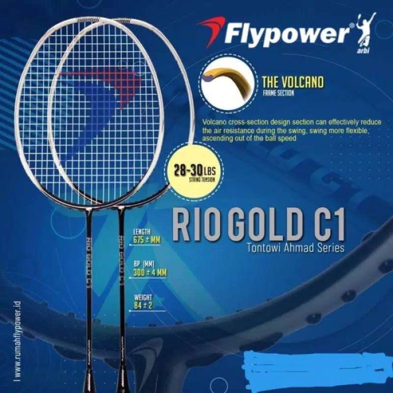Promo New Raket Badminton Flypower Rio Gold C1 -Terpasang Senar Diskon ...