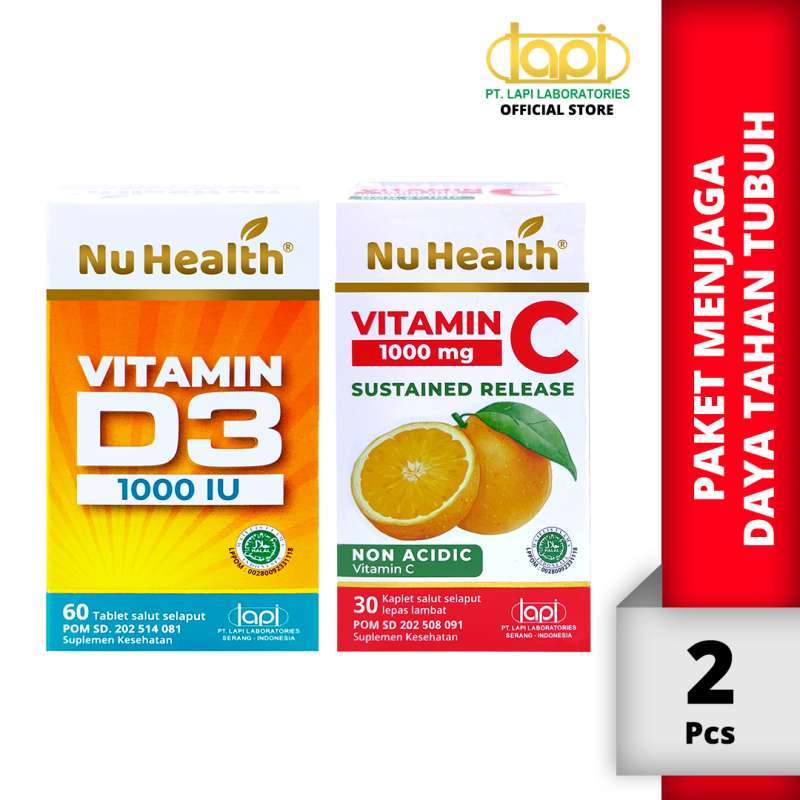 Jual Paket Nu Health Vitamin D3 1000 IU @ 60 Tab & Vitamin C 1000mg ...