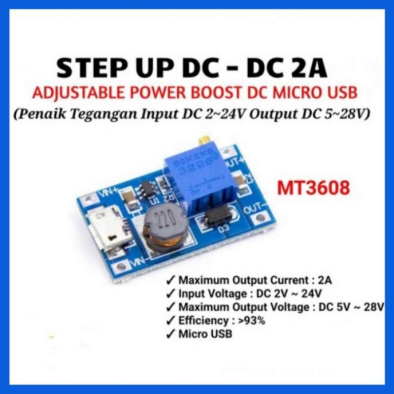 Jual STEP UP DC DC BOOST 2A MICRO USB POWER MODUL PENAIK TEGANGAN MT3608 - Packing Bubble di ...