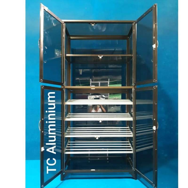 Jual 80X38X158 CM LEMARI RAK SEPATU HELM 2/5 ALUMINIUM COKLAT FULL KACA ...