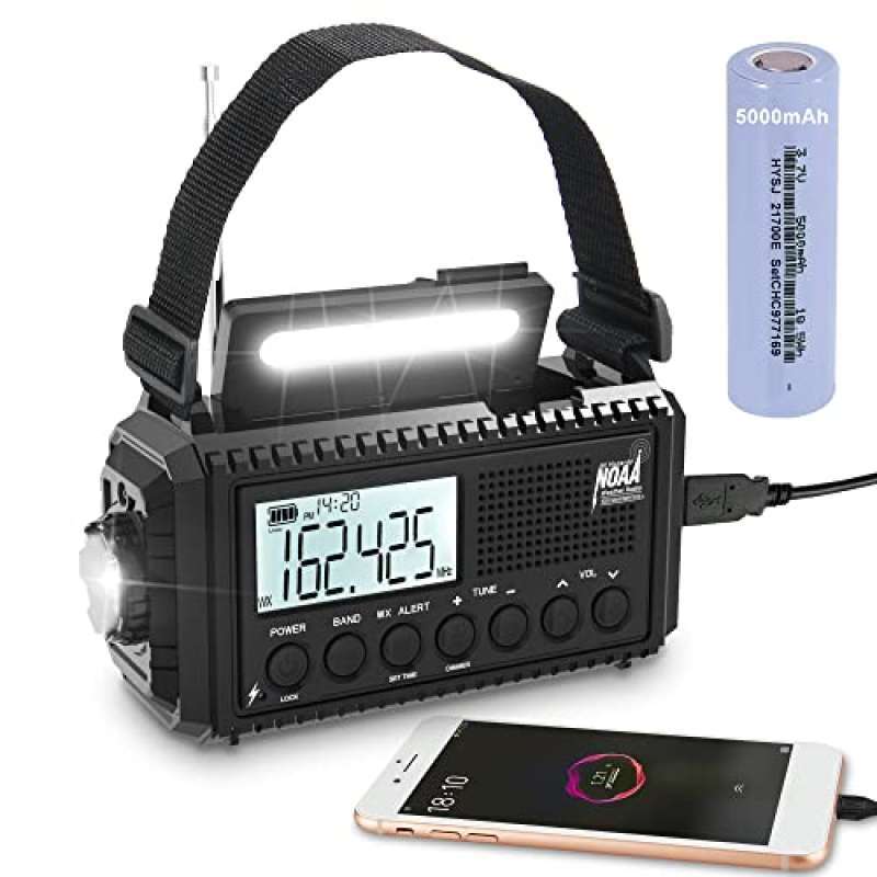 Promo 5000mAh Auto NOAA Digital Weather Radio,5 Way Powered Solar Hand ...