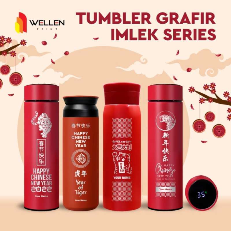 Jual Tumbler Merah Grafir Motif Imlek Custom Nama / Cetak Termos Botol ...