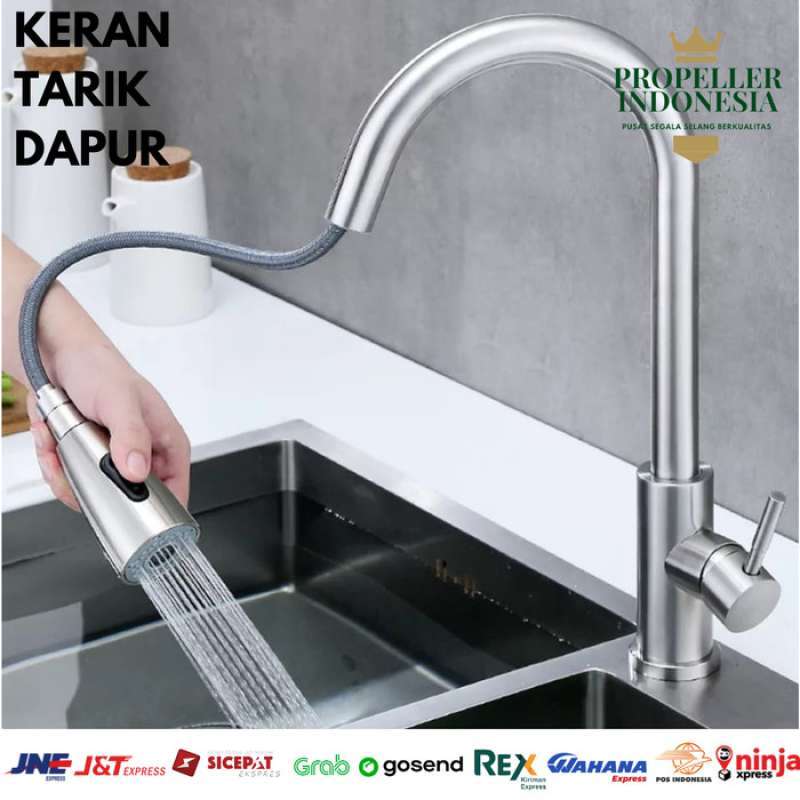 Promo Keran Tarik Dapur Stainless Keran Air Cuci Piring Kran Air Putar ...
