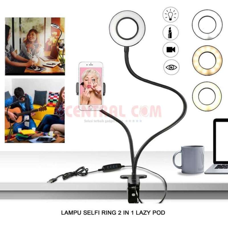 Jual Lampu Selfi ring 2 in 1 lazy pod TIKTOK/YOUTUBE/LIVE TREAMING ...