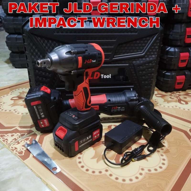 Jual PAKET COMBO SUPER JLD GERINDA BATERAI 88V + IMPACT WRENCH JLD ...